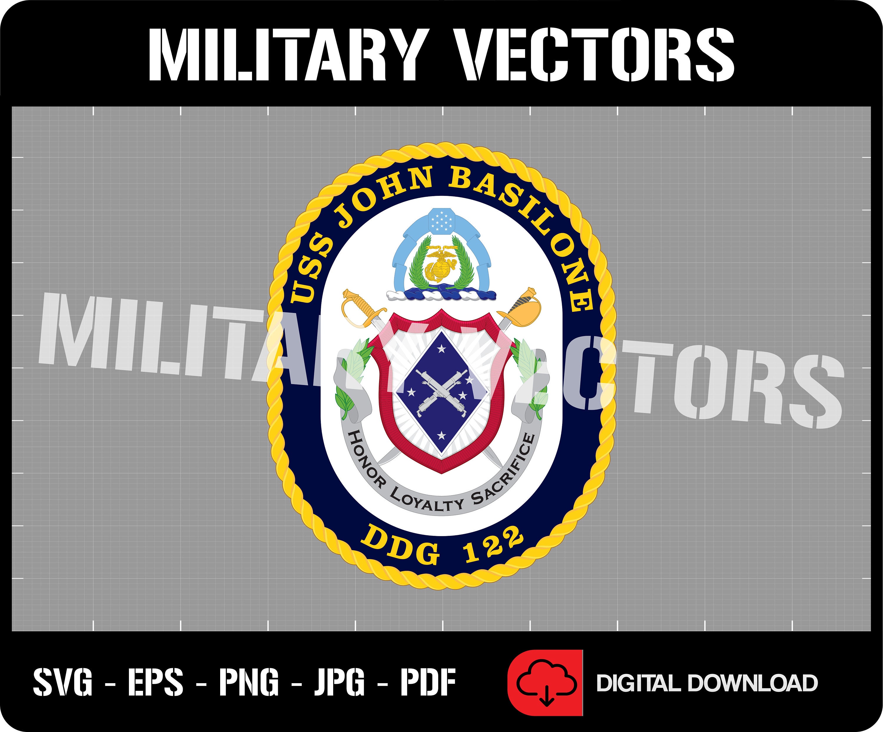 USS John Basilone DDG-122 U.S. Navy Destroyer Ship's Crest Logo Decal ...