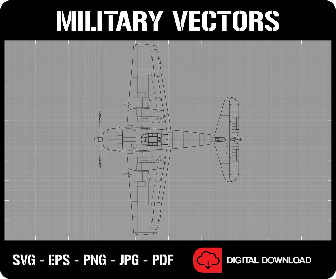 Grumman F6F Hellcat Fighter Aircraft Line Drawing Blueprint Outline ...