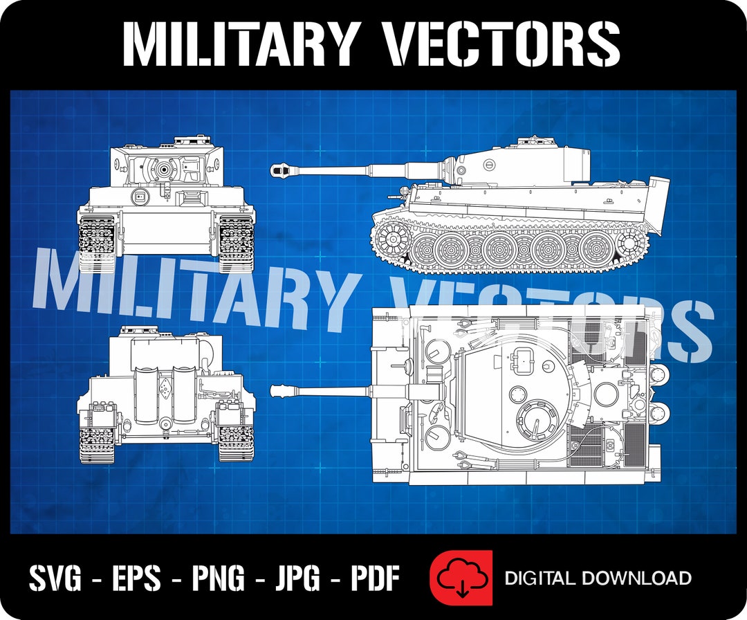 German Pz-vi Tiger Tank - Silhouette Outline Blueprint Diagram - Logo ...