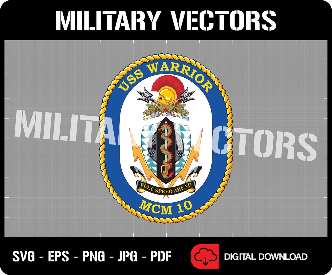 USS Warrior MCM-10 U.S. Navy Ship's Crest Patch Logo Decal Emblem ...