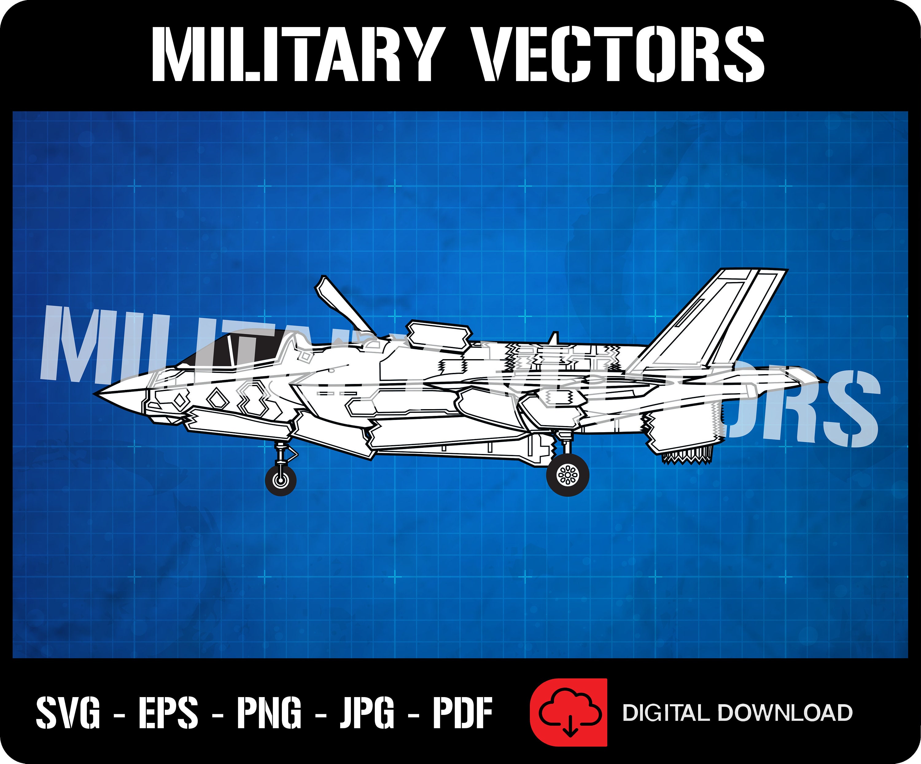 F-35B Lightning II Military Fighter Jet Outline Blueprint Diagram ...