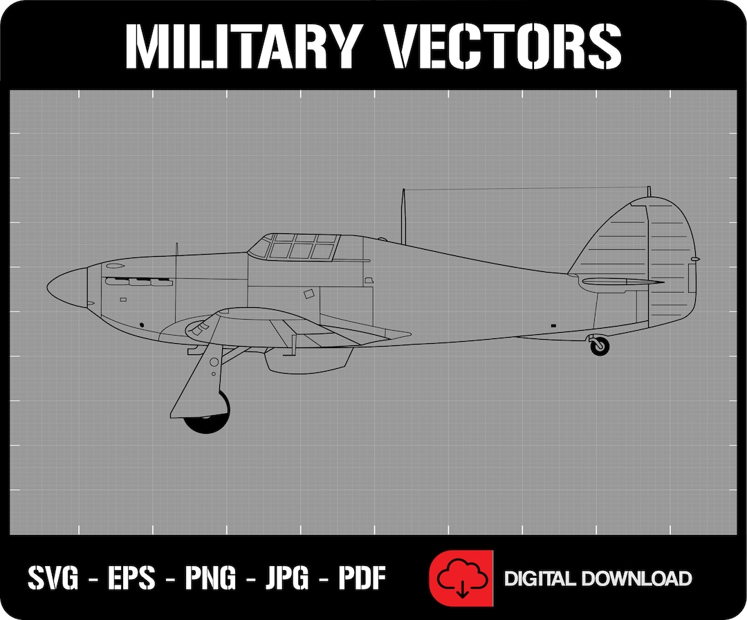 Hawker Hurricane Military Fighter Aircraft Line Drawing Blueprint ...