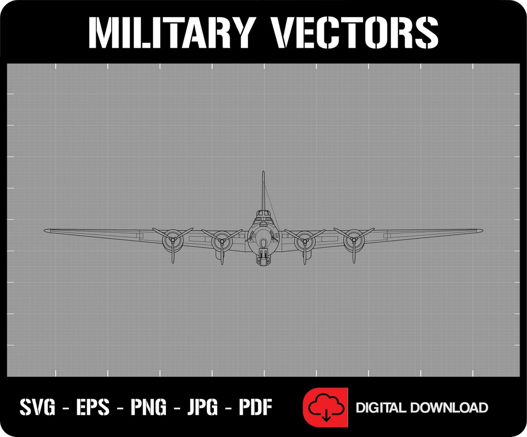 B-17 Flying Fortress WW2 Bomber Line Drawing Blueprint Outline ...