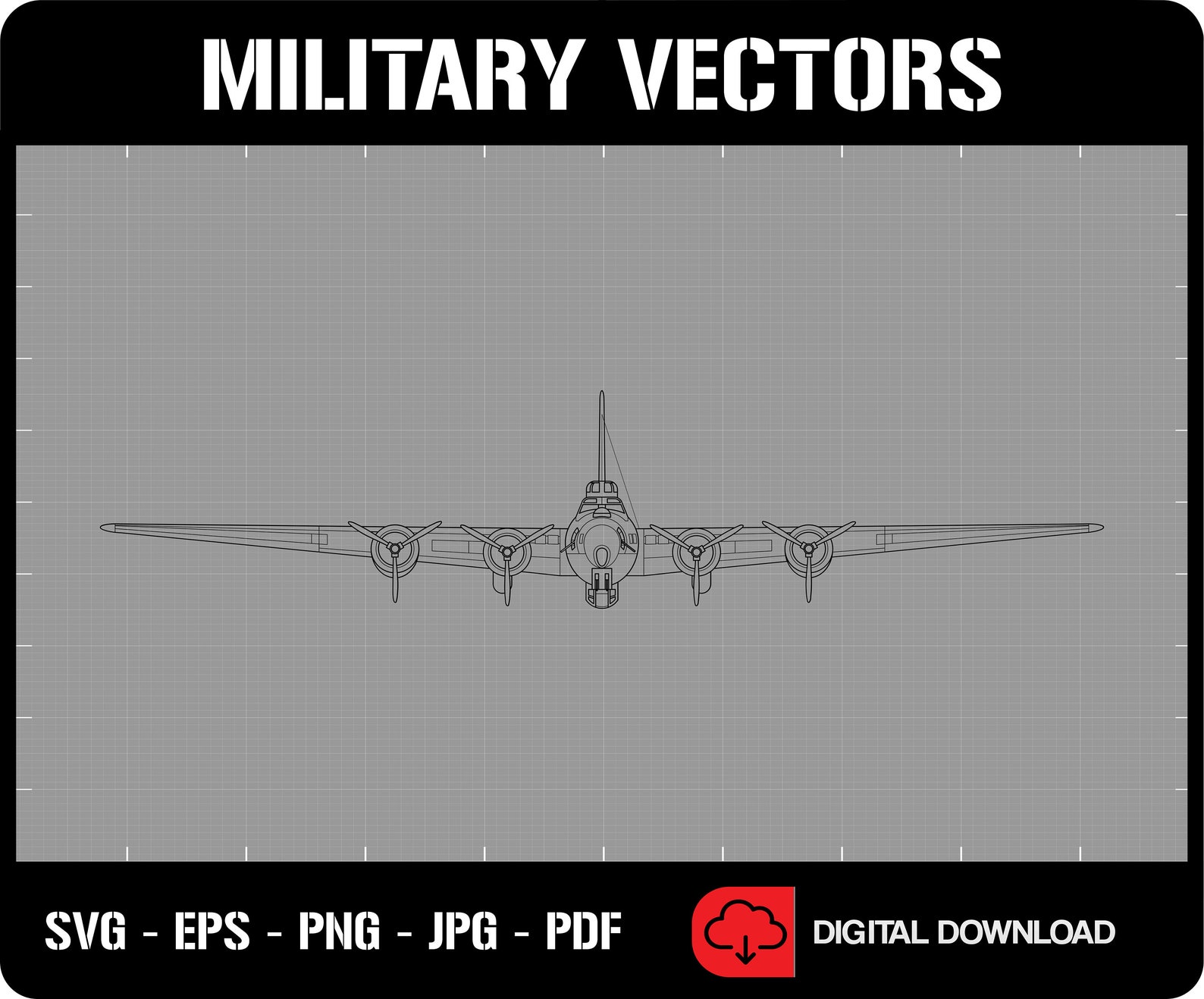 B-17 Flying Fortress WW2 Bomber Line Drawing Blueprint Outline ...