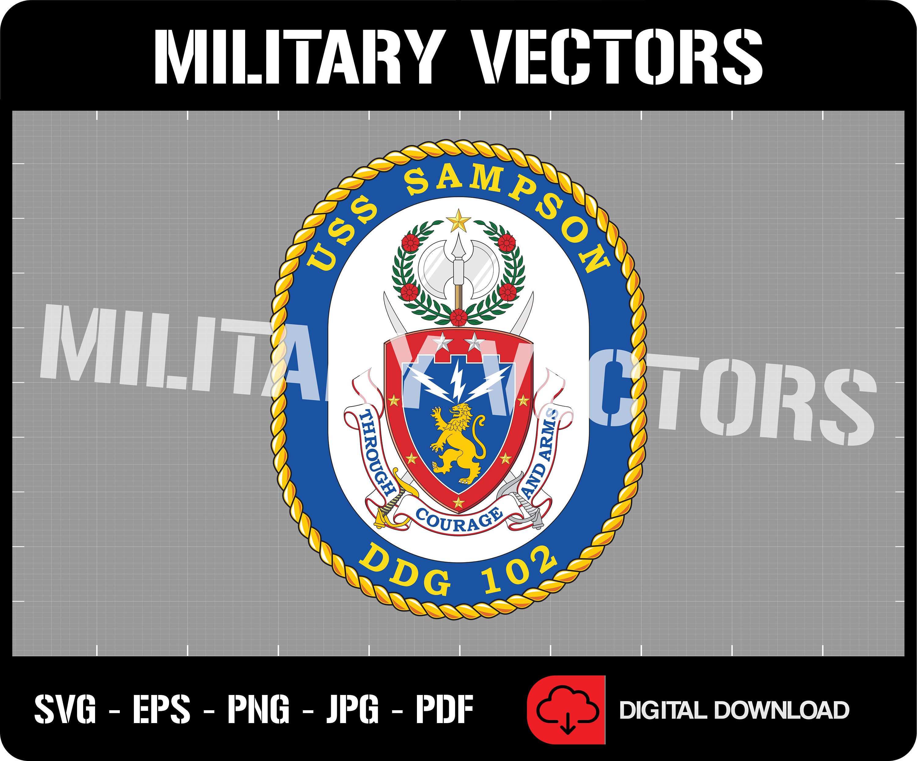 USS Sampson DDG-102 - U.S. Navy Destroyer - Ship's Crest Logo Decal ...