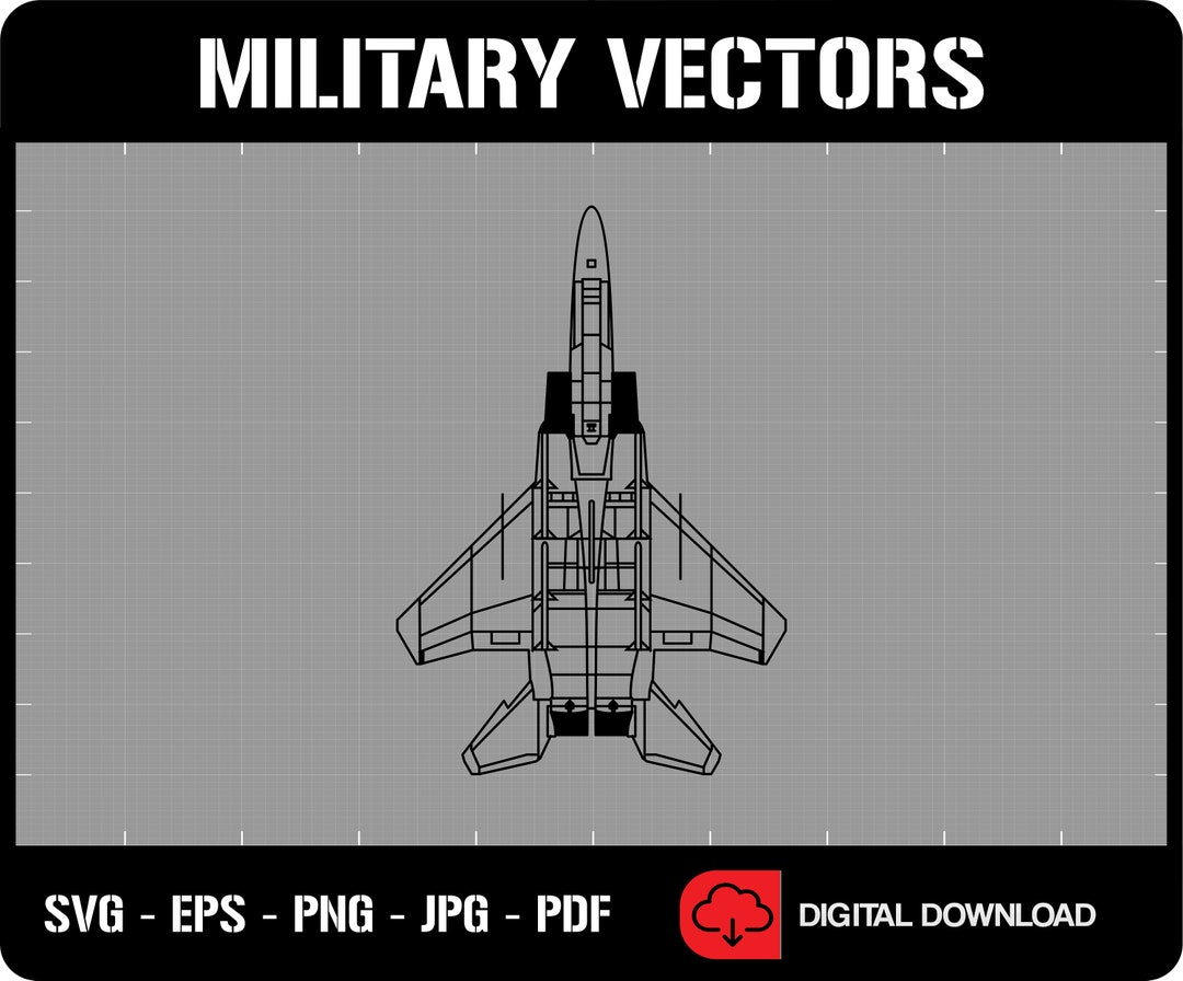 F-15 Eagle Military Fighter Jet Aircraft Line Drawing Blueprint Outline ...