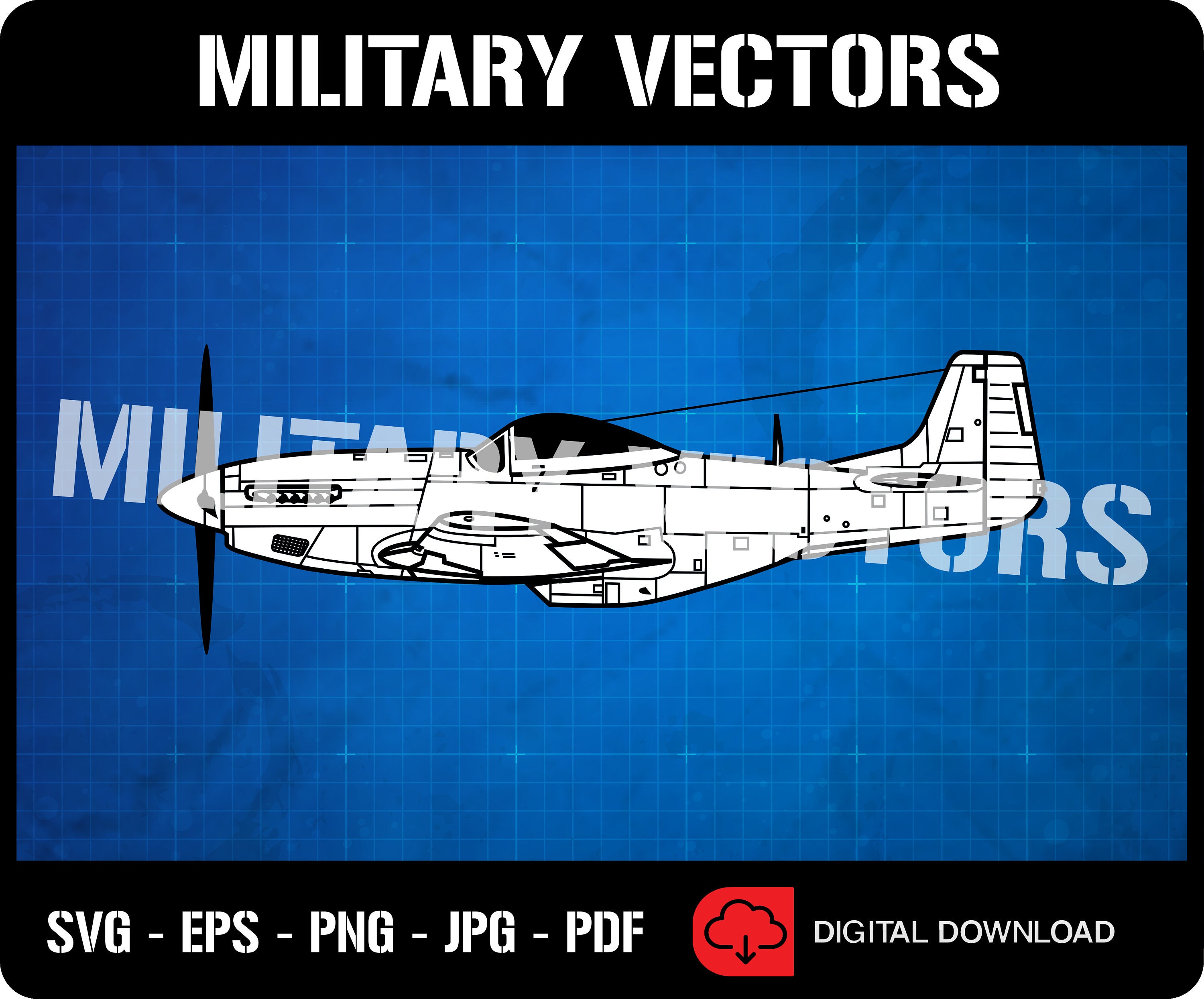 P-51D Mustang Fighter Aircraft WW2 Warbird Outline Blueprint - Etsy