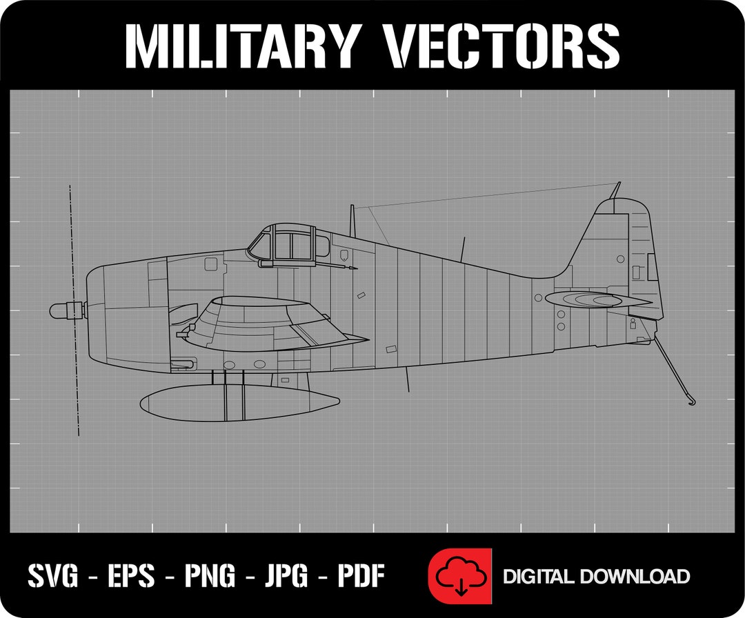 Grumman F6F Hellcat Fighter Aircraft Line Drawing Blueprint Outline ...