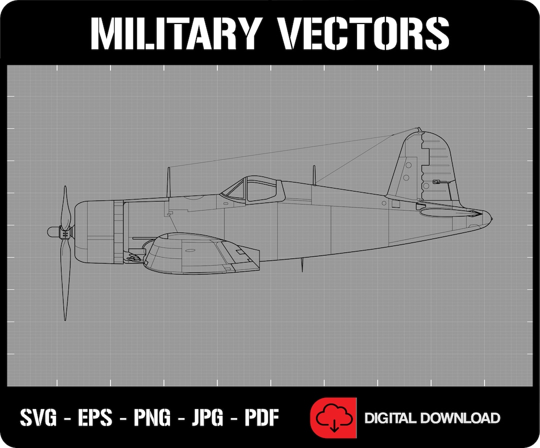 Vought F4U-1 Corsair Fighter Aircraft Line Drawing Blueprint Outline ...