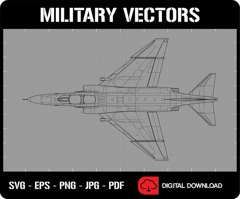 F-4E Phantom II Military Fighter Jet Aircraft Line Drawing Blueprint ...
