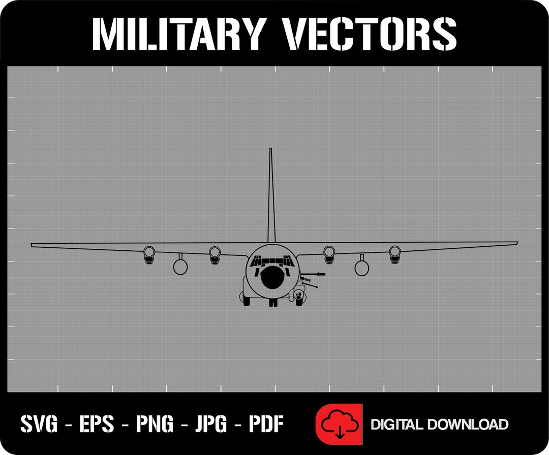 AC-130U Military Gunship Line Drawing Blueprint Outline Silhouette ...