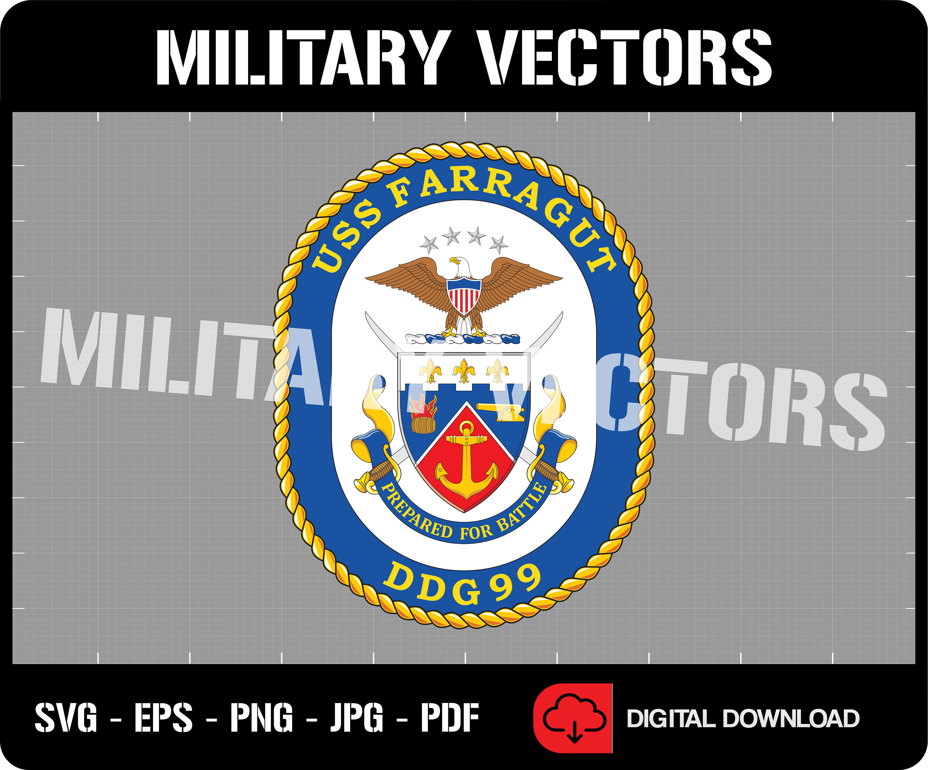 USS Farragut DDG-99 US Navy Guided Missile Destroyer - Patch Logo Decal ...