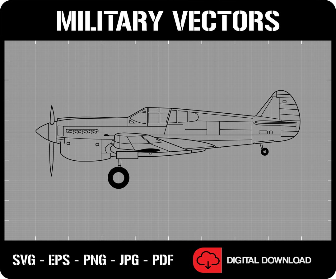 Curtiss P-40E Warhawk Fighter Aircraft Line Drawing Blueprint Outline ...