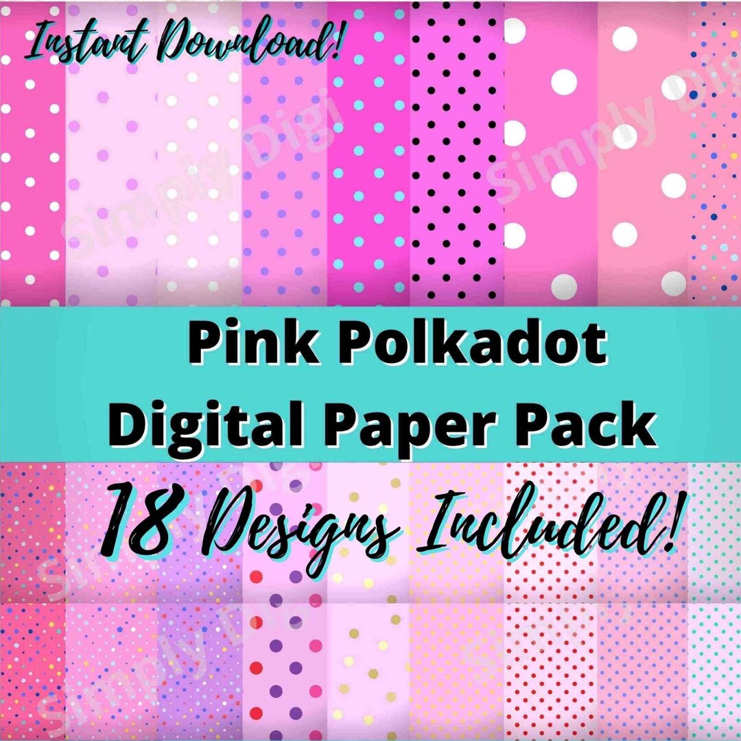 Pink Polkadot Printable Designer Digital Paper Scrapbook Pack Bundle ...
