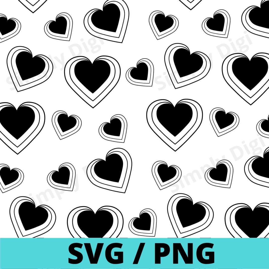 Love Heart Hollow Hearts Pattern SVG PNG Instant Digital DIY Background ...