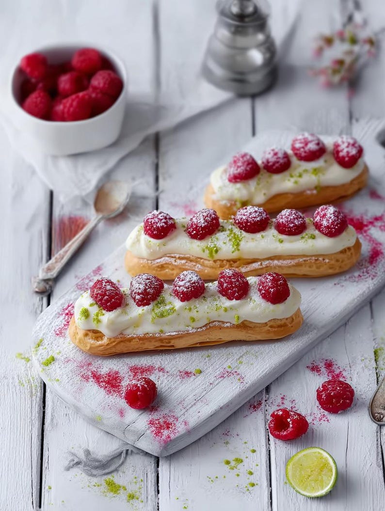 Raspberry & White Chocolate Éclairs Recipe | Elegant Dessert PDF ...