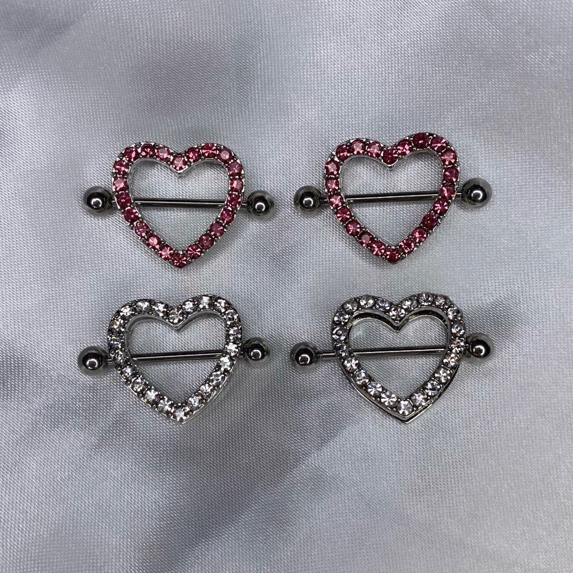 HEART NIPPLE PIERCINGS Inlaid Diamonds Various Colours Body | Etsy