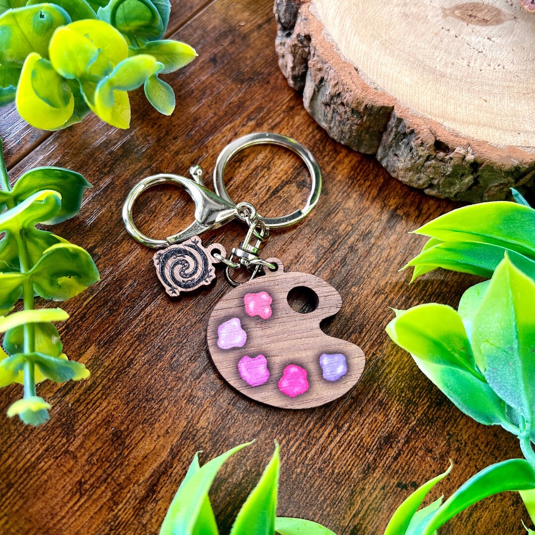 Twilight Paint Palette Wooden Keyring | Pink and Purple Paint Keychain ...