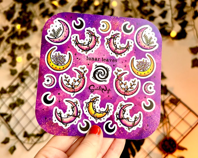 Purple Moon Sticker Sheet | Lunar Leaves | Lilac Moon | Botanical ...