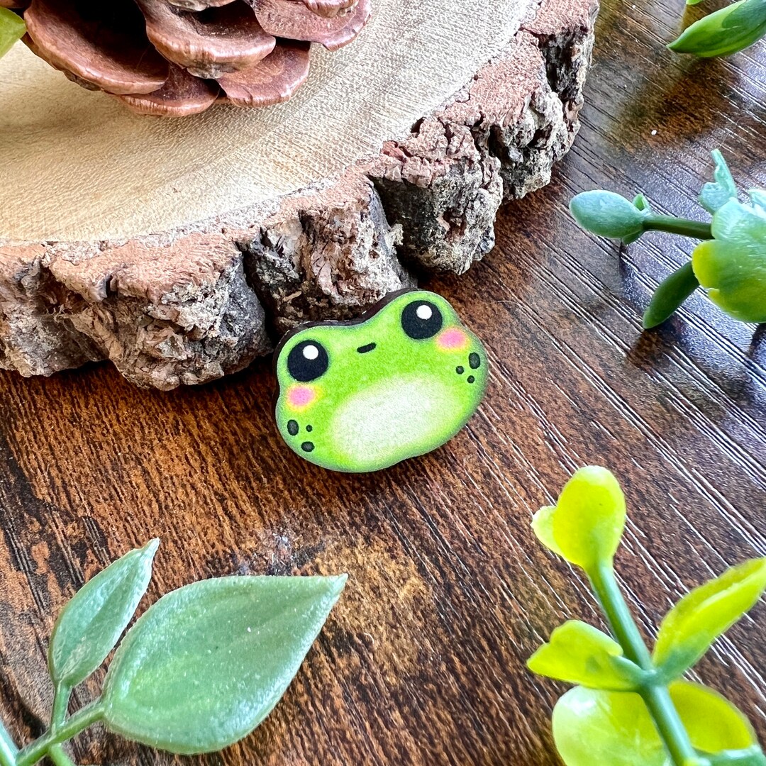 Algae the Frog Wooden Pin | Kawaii Froggy Gift | Cute Pond Pin Badge ...