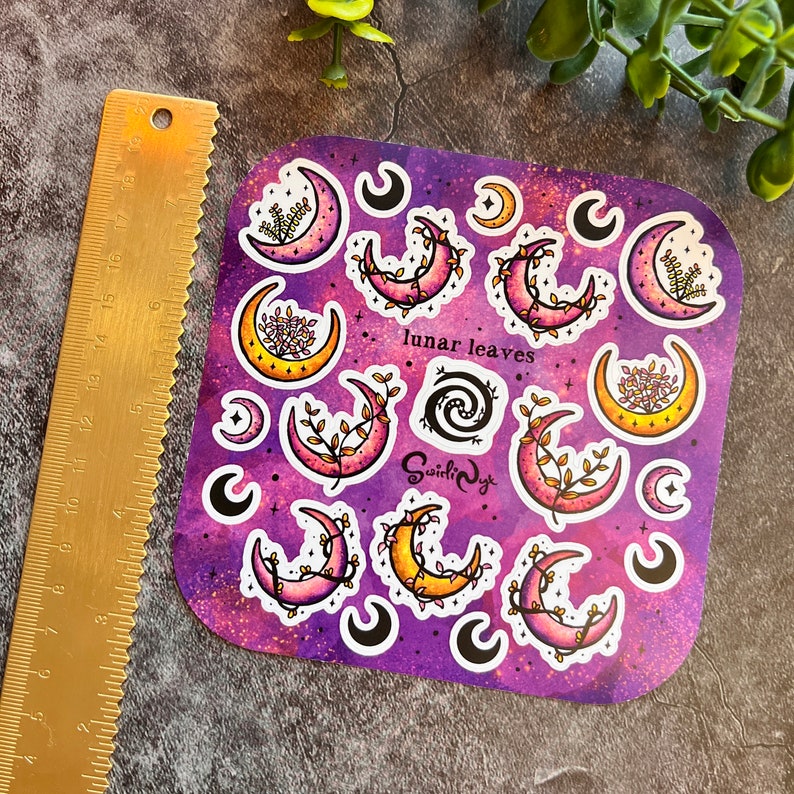 Purple Moon Sticker Sheet: Lunar Leaves, Witchy Boho Decor - Etsy