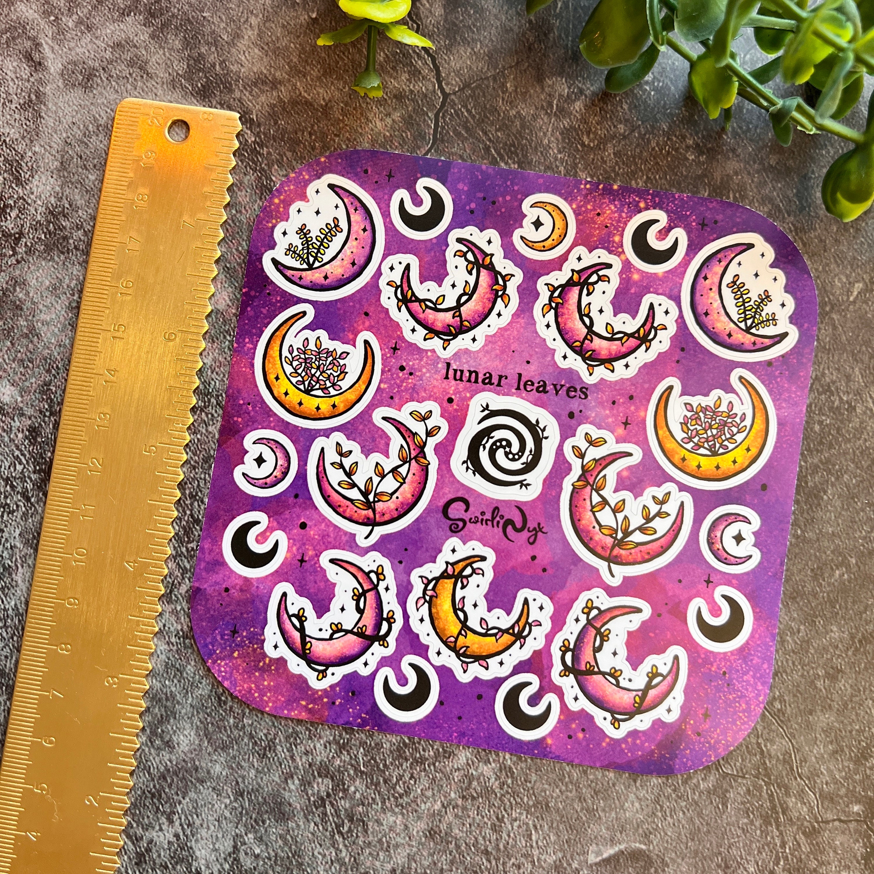 Purple Moon Sticker Sheet: Lunar Leaves, Witchy Boho Decor - Etsy
