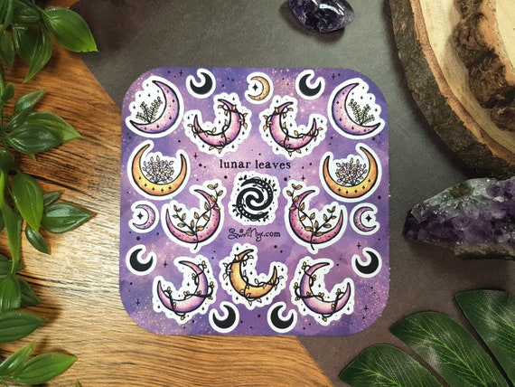 Purple Moon Sticker Sheet Lunar Leaves Lilac Moon - Etsy