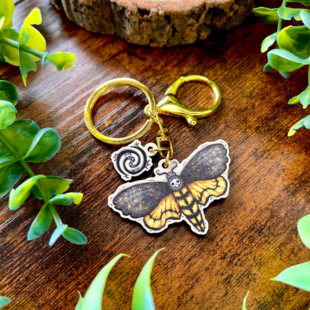 Death Moth Wooden Keyring Insect Keychain Cute Butterfly Keyring Yellow ...
