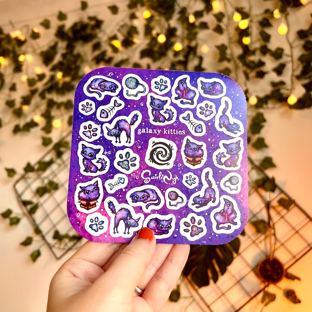 Galaxy Cat Sticker Sheet | Galaxy Kitties | Purple Cat Sticker Sheet ...