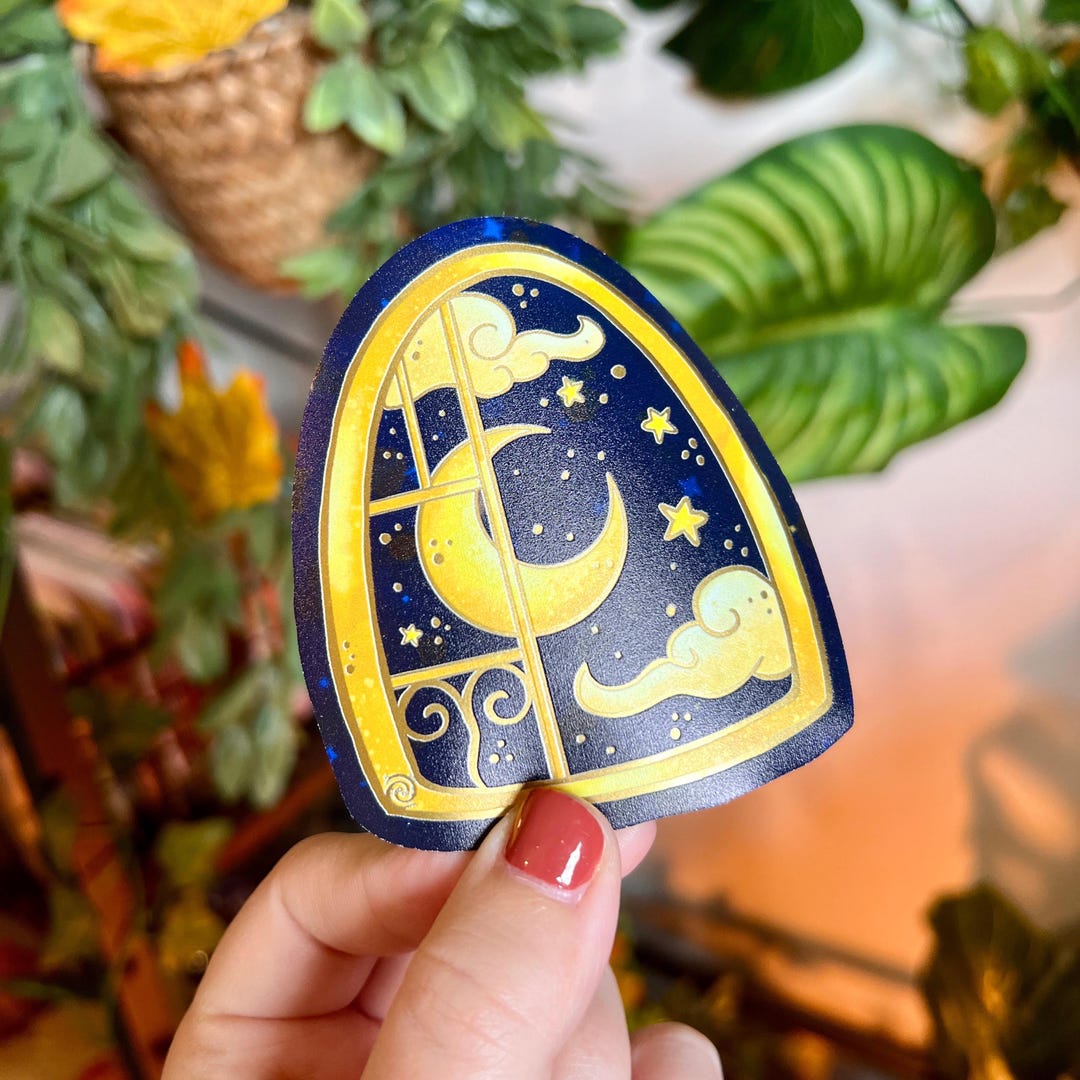Celestial Window Gold Sticker | Space Sticker | Gold Finish Moon ...