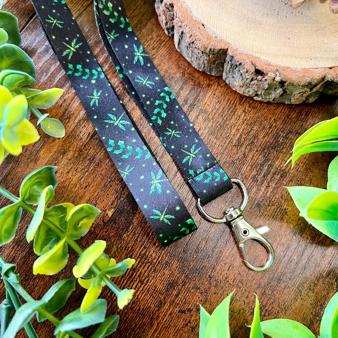 Dragonfly Sky Lanyard | Black Sky | Gothic Lanyard | Green Plants and ...