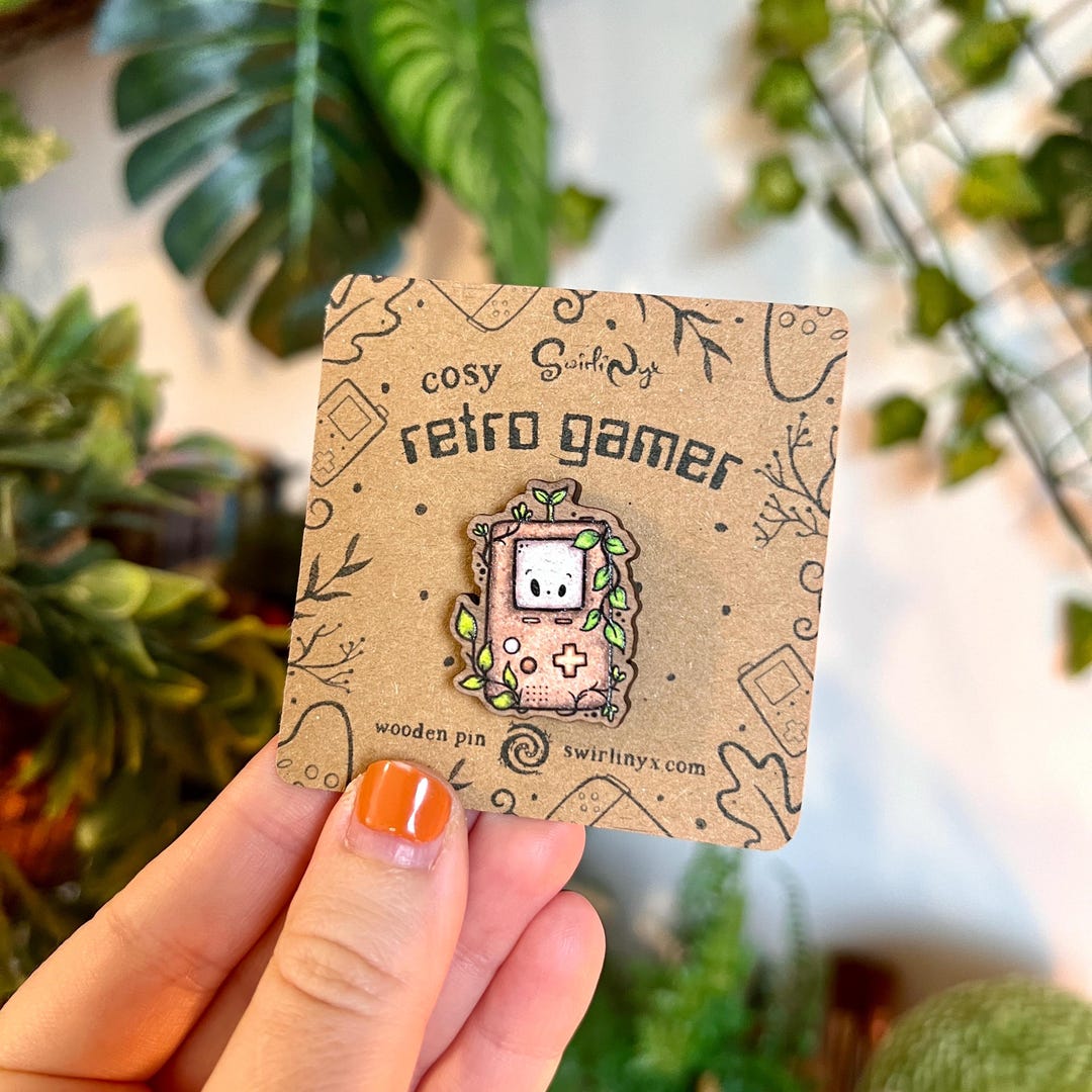 Cosy Retro Gamer Wooden Pin | Game Lover Gift | Kawaii Gamer Pin Badge ...