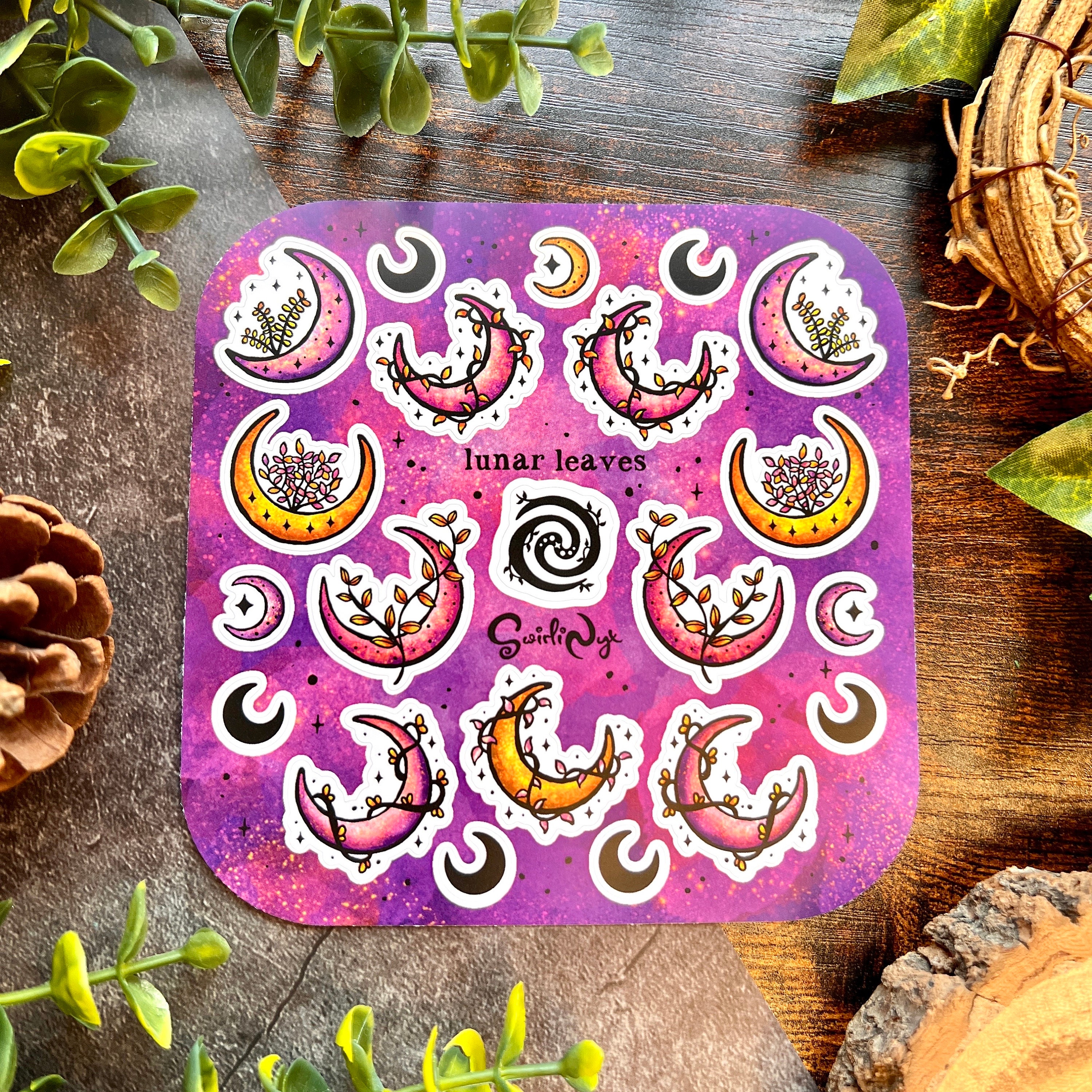 Purple Moon Sticker Sheet: Lunar Leaves, Witchy Boho Decor - Etsy