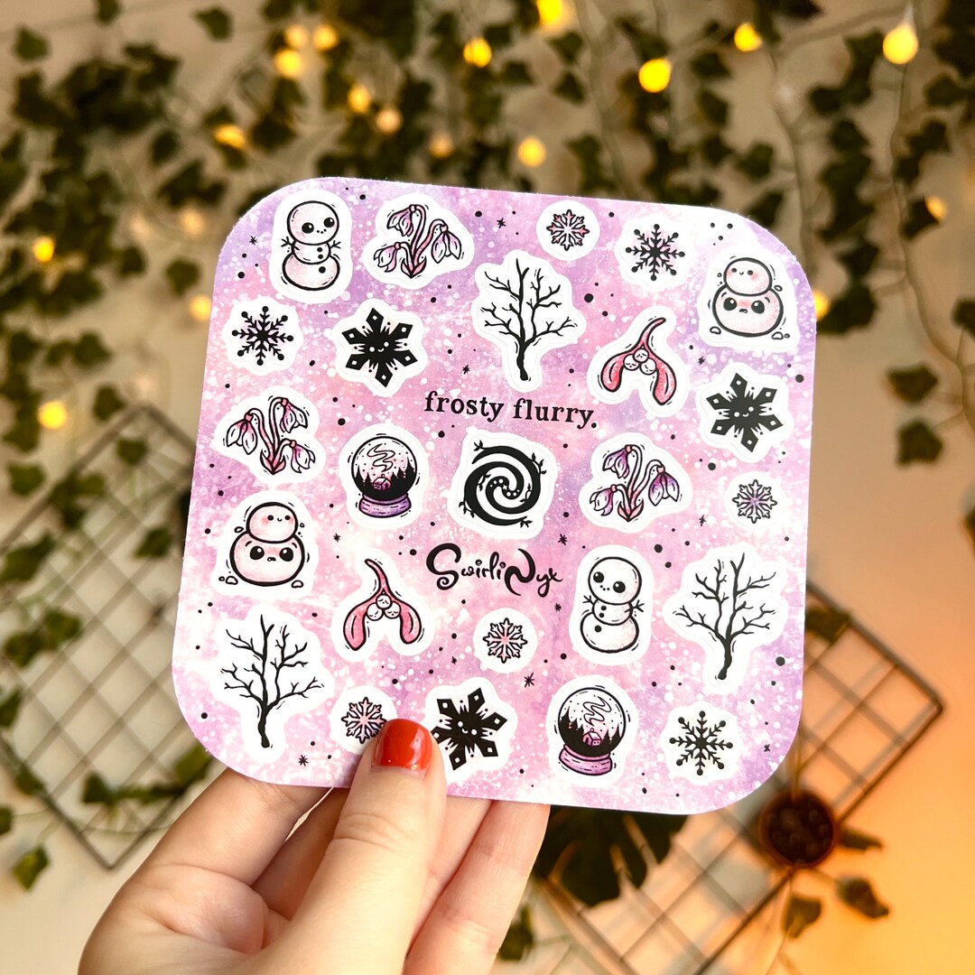 Pink Frosty Flurry Sticker Sheet | Snow Stickers | Cute Snowman ...