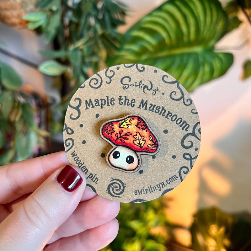Mushroom Wooden Pin Badge - Etsy
