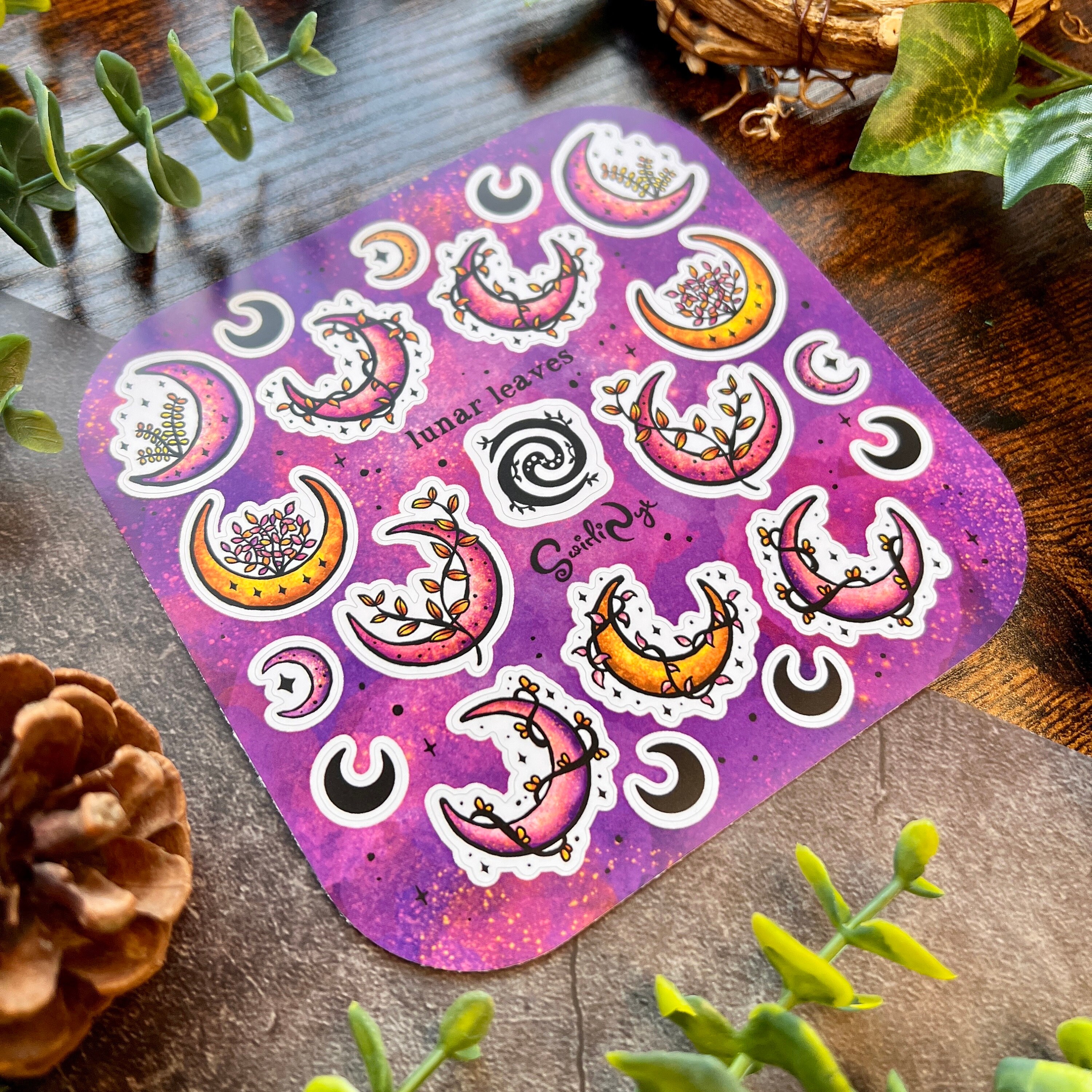 Purple Moon Sticker Sheet: Lunar Leaves, Witchy Boho Decor - Etsy