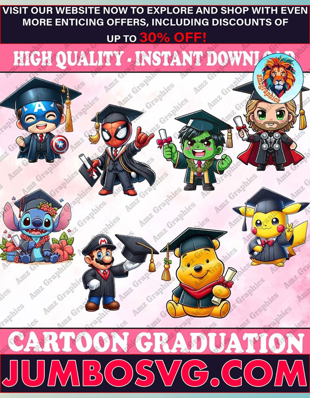 8 Cartoon Graduation 2024 Png Bundle, Superhero Cartoon Senior Png ...