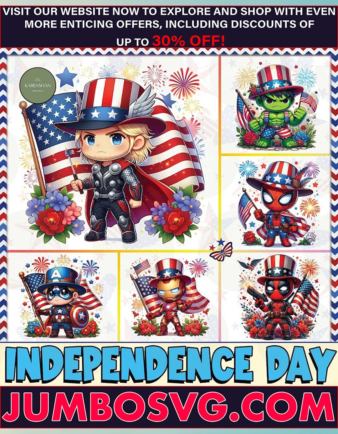 6 Superhero Fourth of July PNG Bundle, Superhero Independence Day ...
