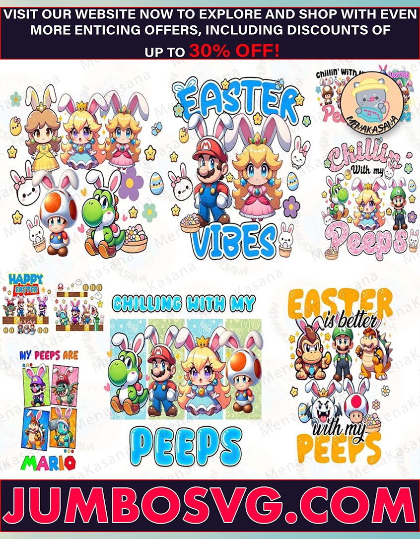 10 Super Mario Bunny Cartoon PNG Bundle, Happy Easter Day Png, Mario ...