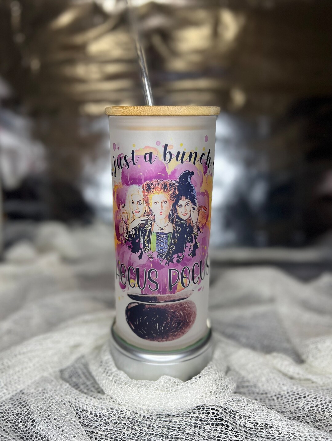 Hocus Pocus, Hocus Pocus Cup, 18oz Frosted Glass, Bamboo Lid ...