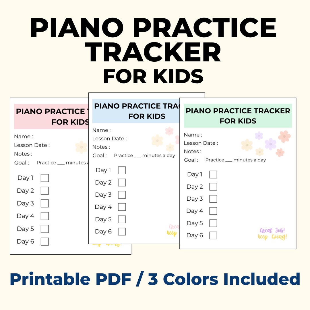 Piano Practice Tracker for Kids Printable PDF | Music Practice Log ...