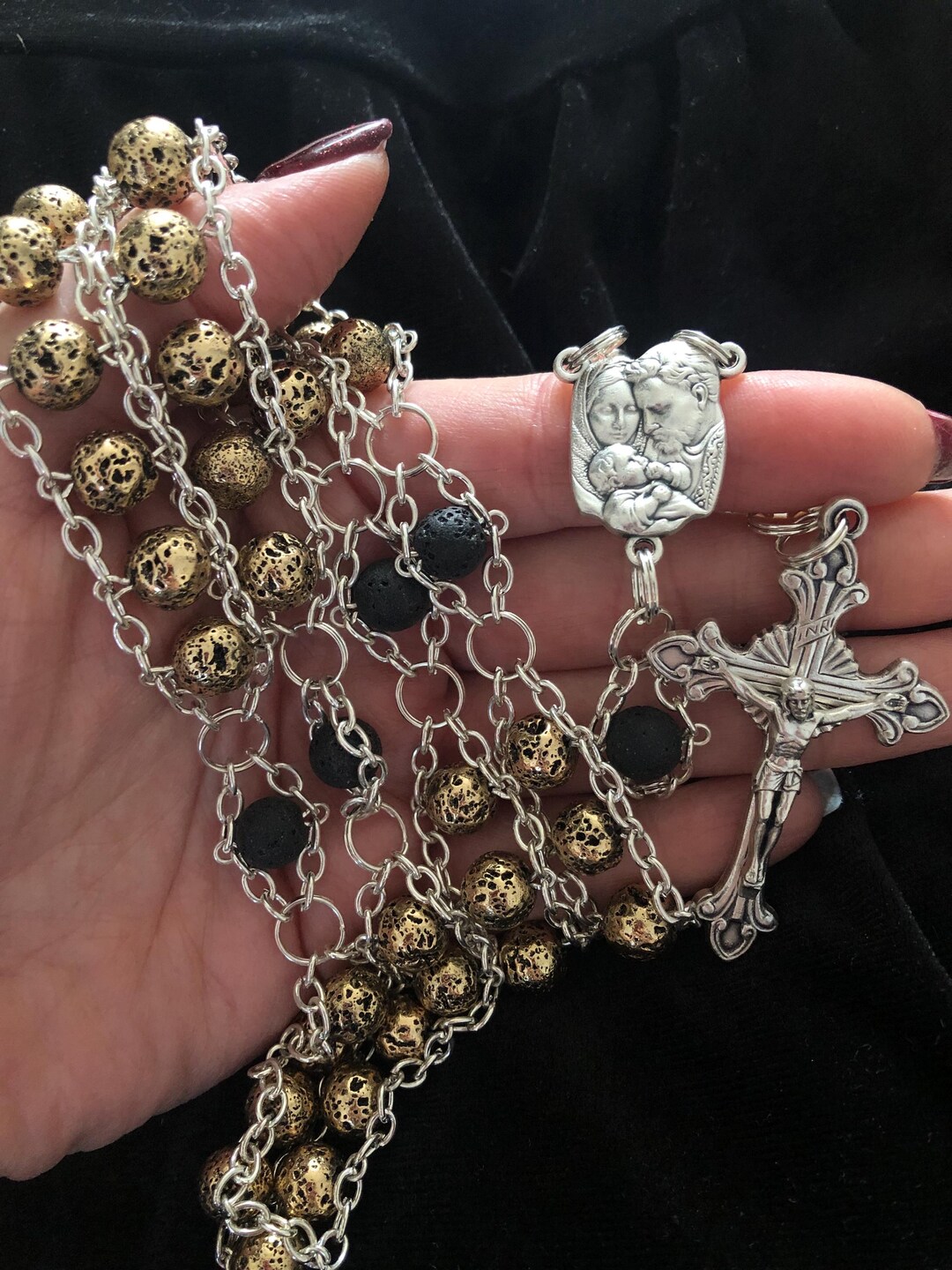 Handmade. Lava Bead Ladder Rosary - Etsy
