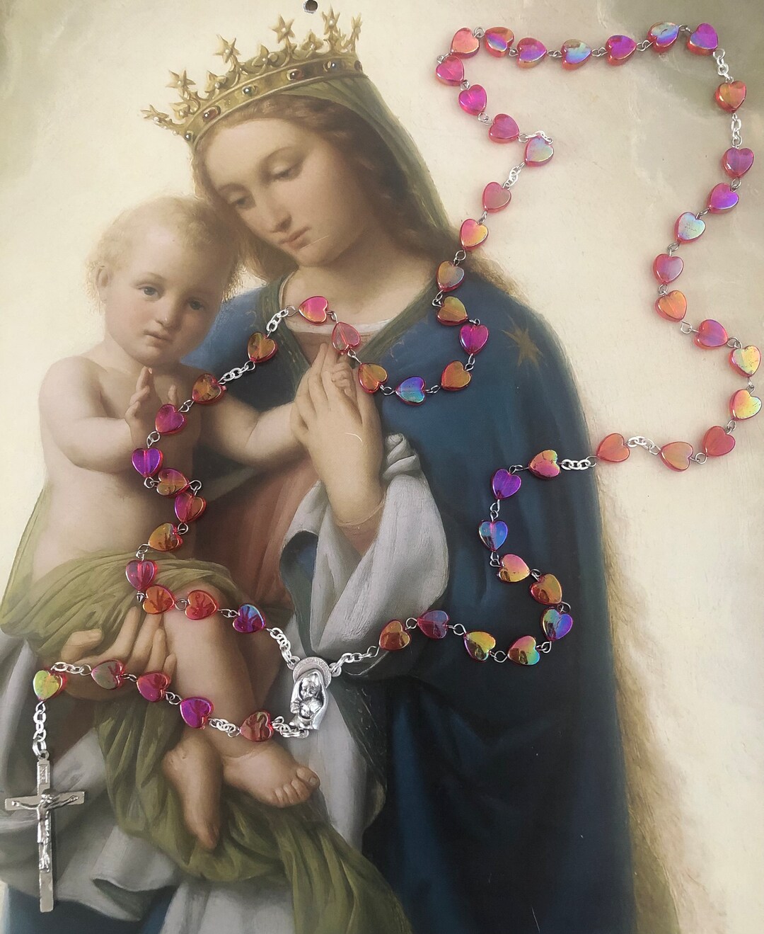 For the Love of God. Iridescent Heart Rosary Handmade - Etsy