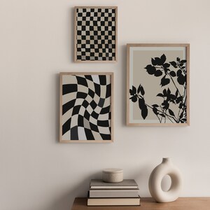 Neutral Wavy Checkered Print, Beige Checkerboard Print, Downloadable ...