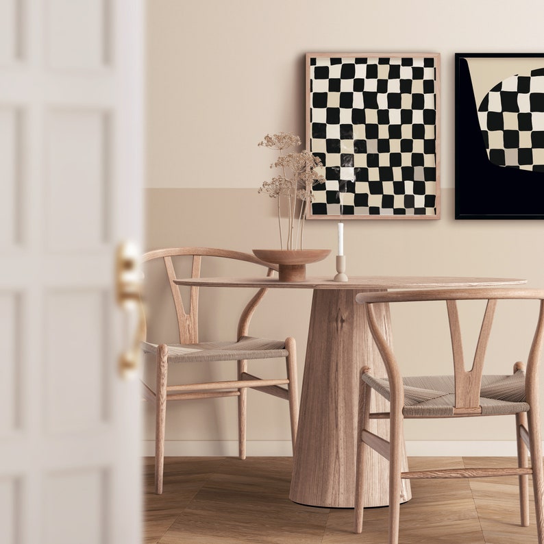 Neutral Checkerboard Print, Beige Check Art Print, Downloadable Print ...