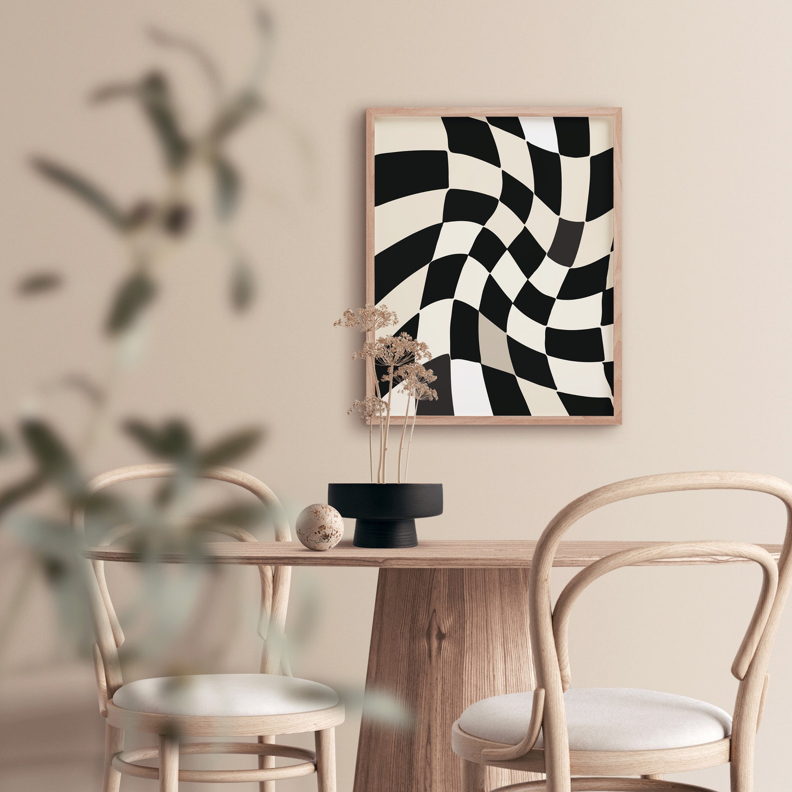 Neutral Wavy Checkered Print, Beige Checkerboard Print, Downloadable ...