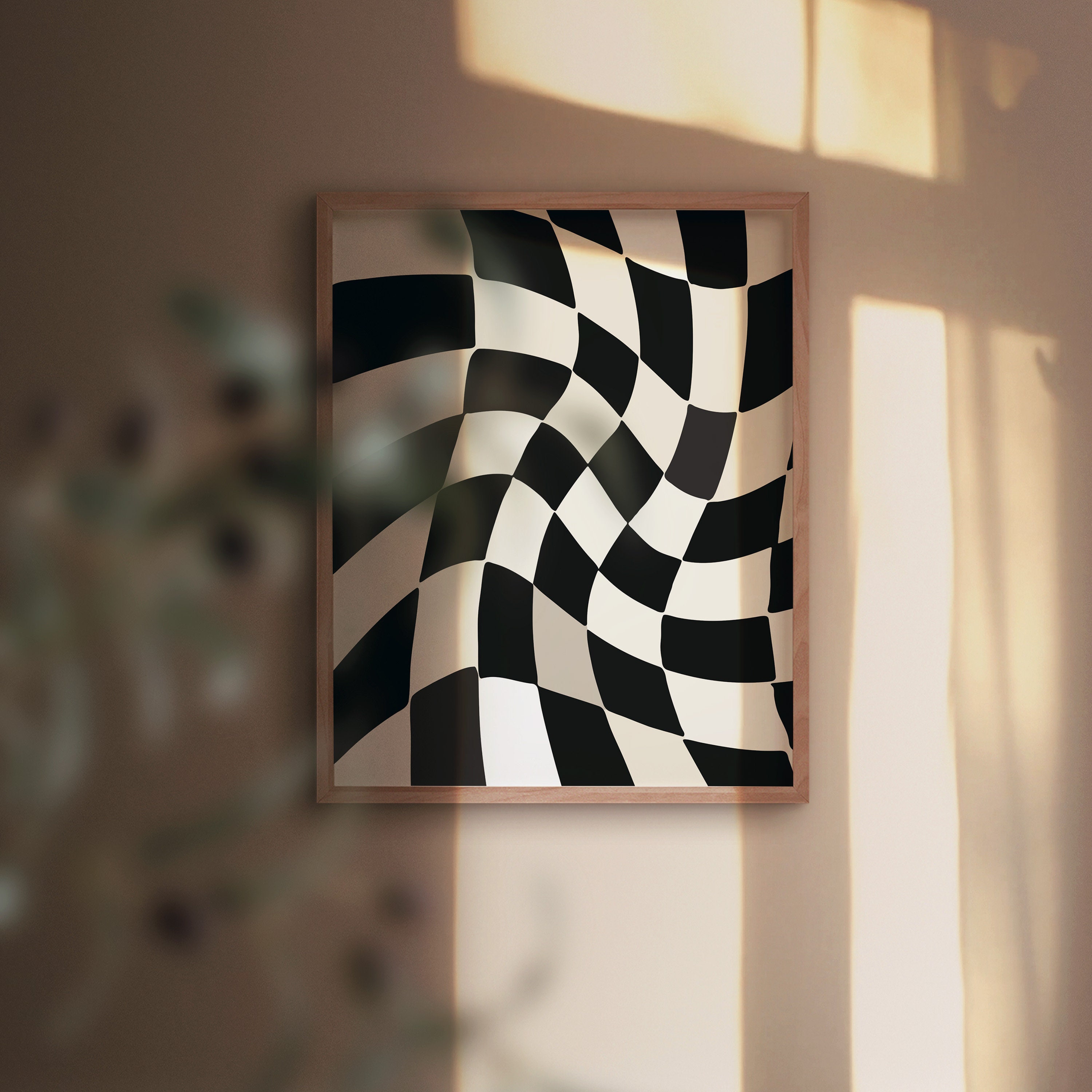 Neutral Wavy Checkered Print, Beige Checkerboard Print, Downloadable ...