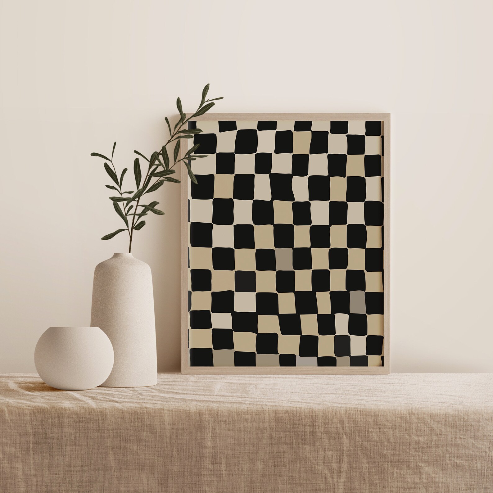 Neutral Checkerboard Print, Beige Check Art Print, Downloadable Print ...