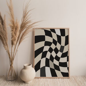 Neutral Wavy Checkered Print, Beige Checkerboard Print, Downloadable ...