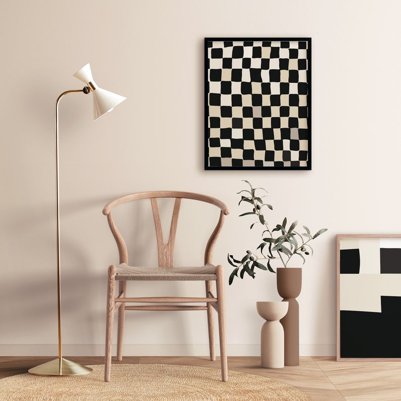 Neutral Checkerboard Print, Beige Check Art Print, Downloadable Print ...